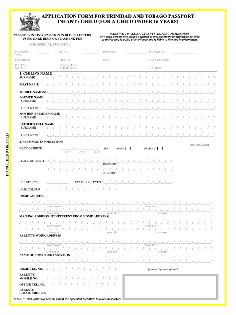 Child Passport Application Form | PDF | Identity Document | Passport