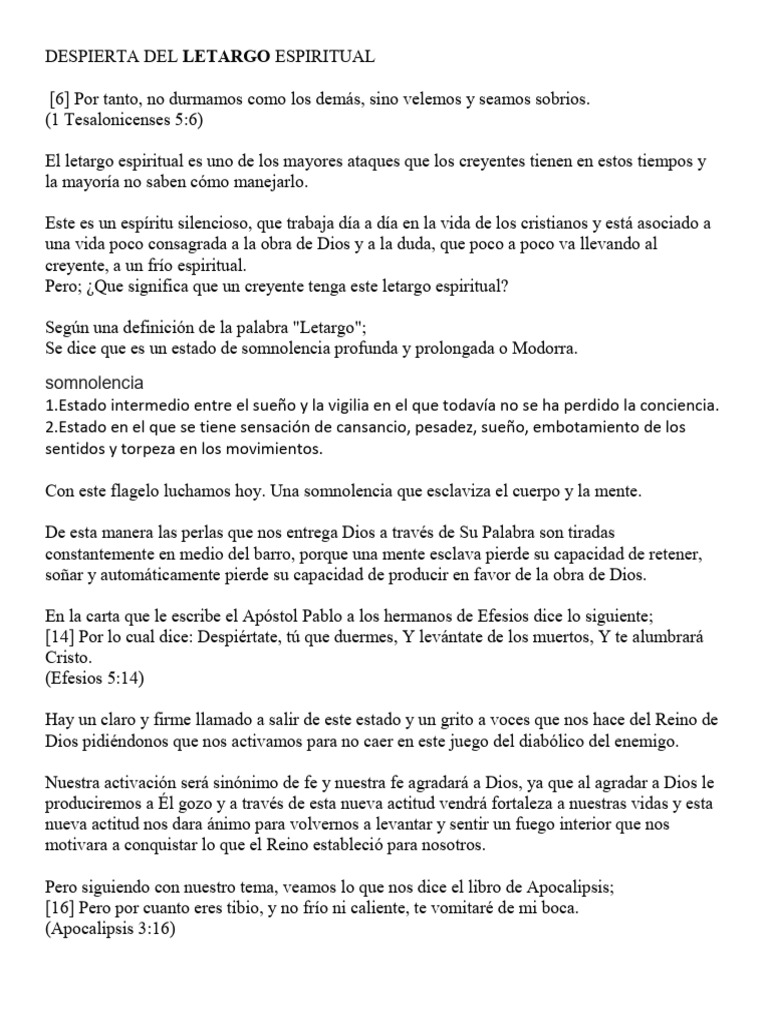 Superando el Letargo Espiritual | PDF | Oración | Dios