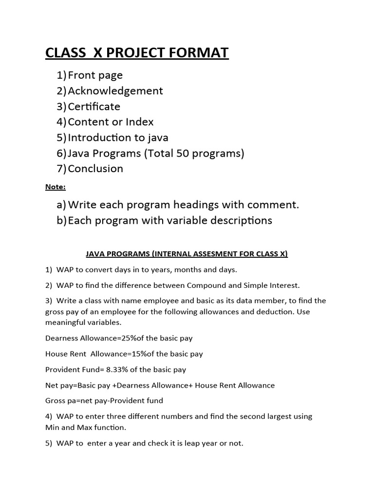Java Programs For Class X Project | PDF | Constructor (Object Oriented ... Java Programs For Class X Project | PDF | Constructor (Object Oriented ...