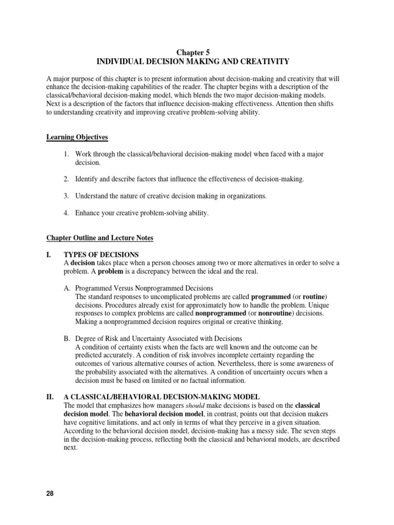 Dubrin IM Ch05 Student | PDF | Decision Making | Creativity