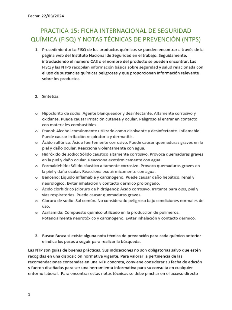 Practica 15 Ficha Internacional de Seguridad Quimica y Notas | Descargar gratis PDF | Corrosión ...