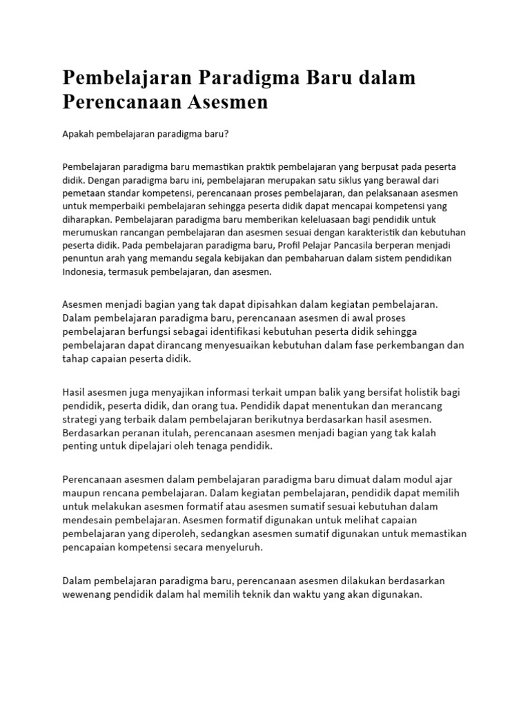 Paradigma Baru Asesmen Pendidikan | PDF | Bisnis