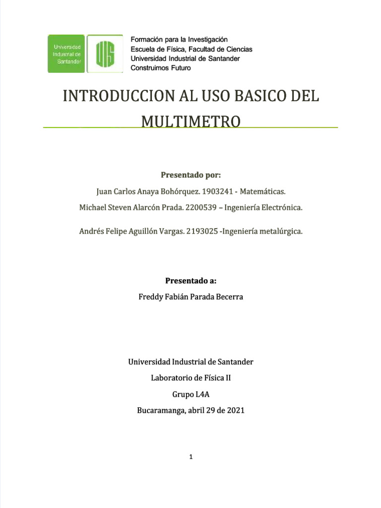 PDF Informe Proyecto 1 Lab Fisica 2 Compress | PDF | Corriente eléctrica | Cantidades fisicas