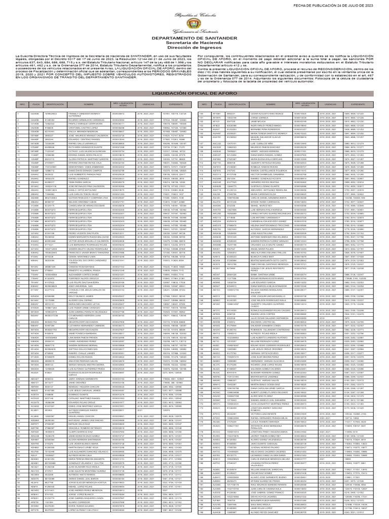 Liquidación Oficial de Aforo - 24 de Julio de 2023 1 | PDF | Gobernancia | Gobierno