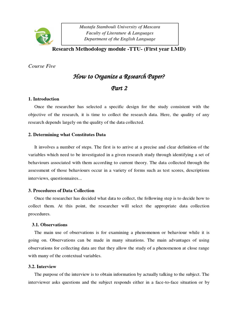 Research Paper Organization Guide | PDF | Questionnaire | Data