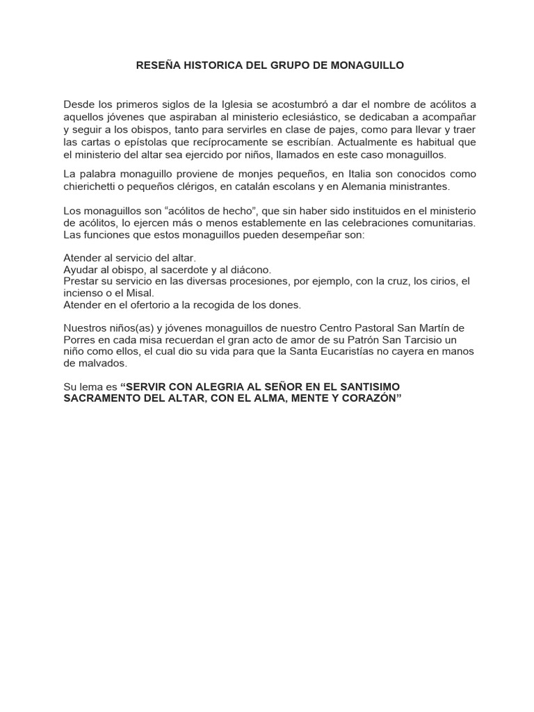 Reseña Historica Del Grupo de Monaguillo | PDF Reseña Historica Del Grupo de Monaguillo | PDF
