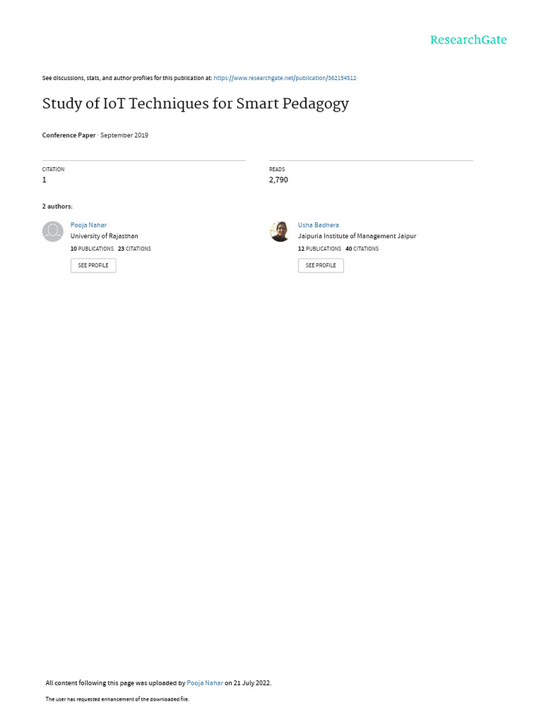 Study of Iot Techniques For Smart Pedagogy | Download Free PDF | Sustainability | Solar Power