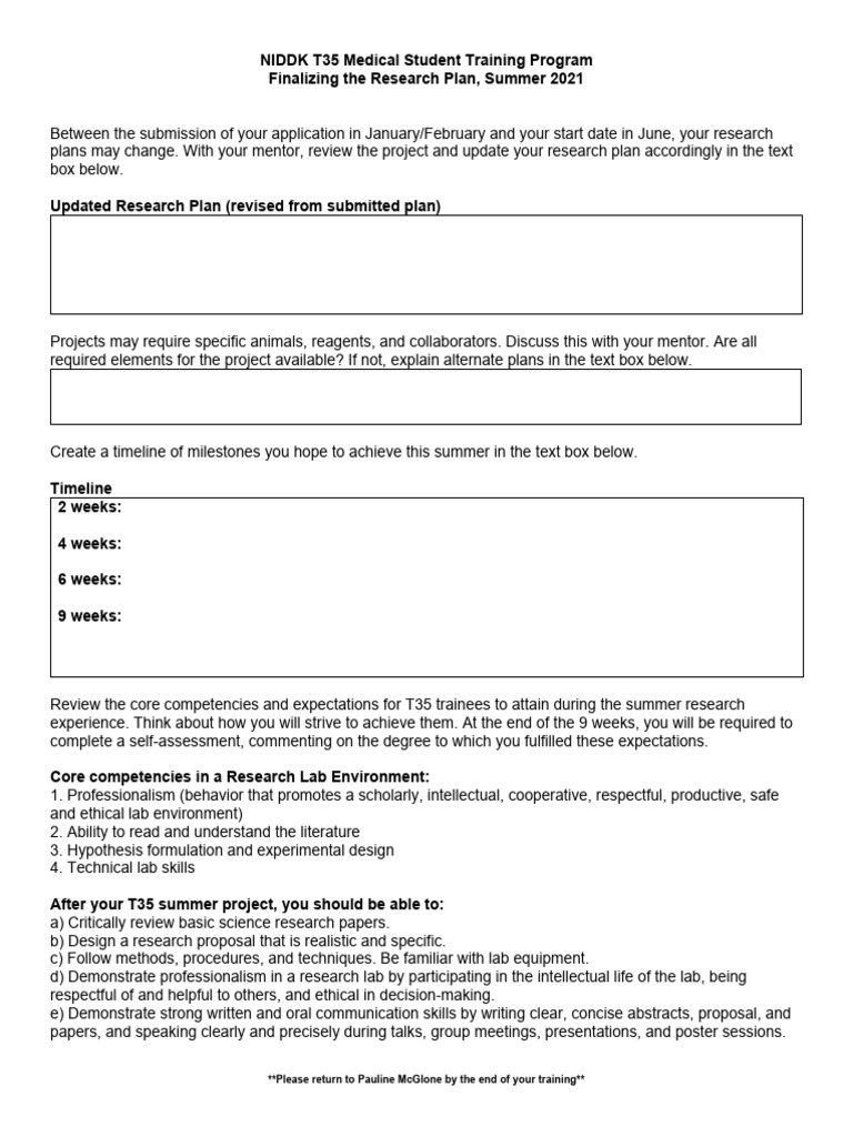 NIDDK T35 Research Plan Guidelines | PDF