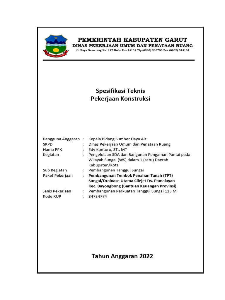 Spesifikasi Teknis Sub Das | PDF