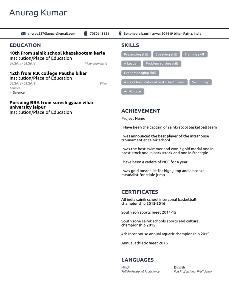 Anurag's Resume | PDF | Olympic Games
