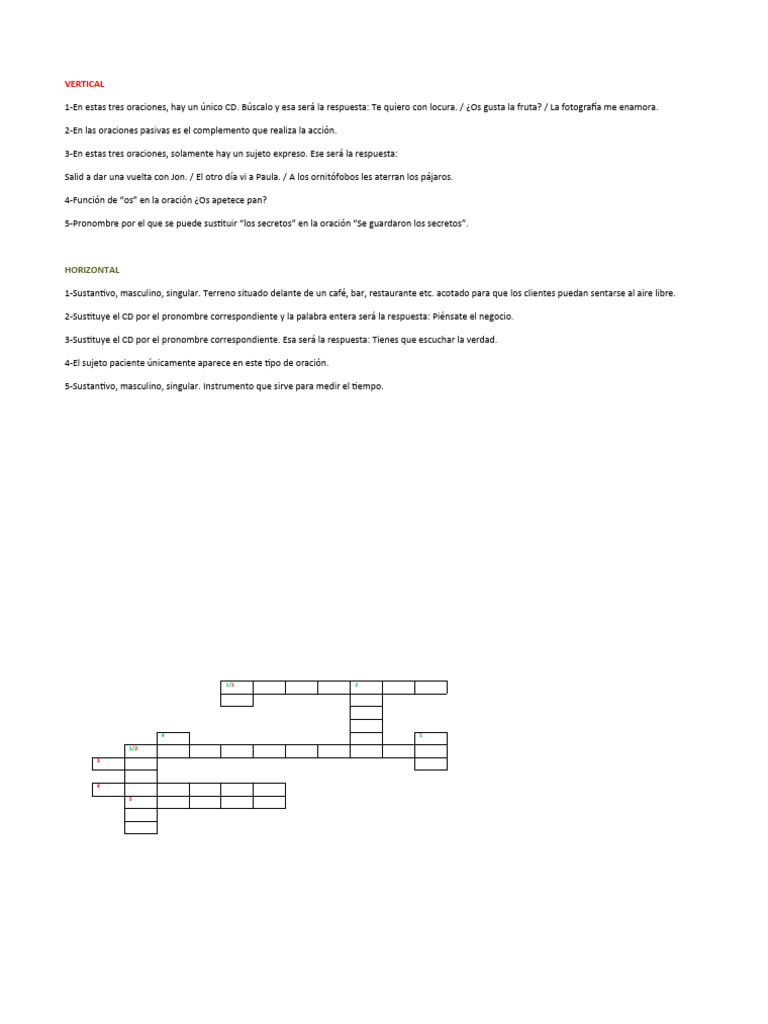 Crucigrama de Gramática Española | PDF