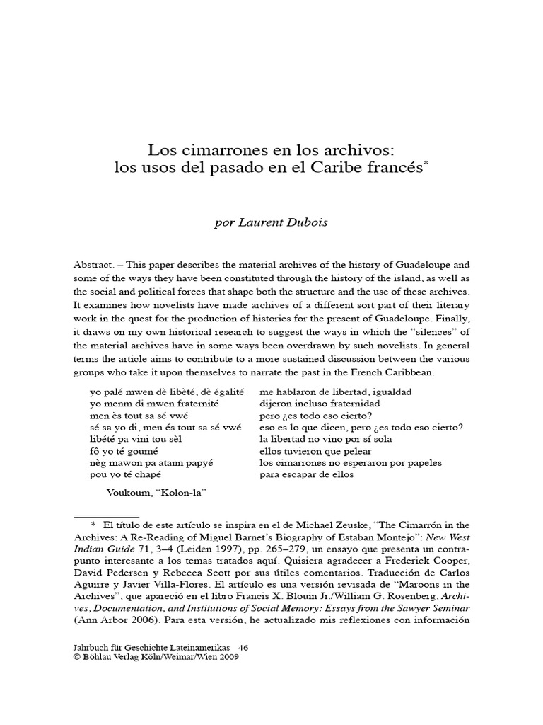 Dubois 2021 Los Cimarrones en Los Archivos Los Usos Del Pasado en El ...