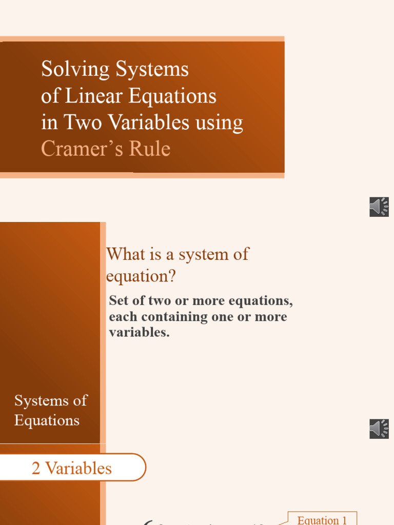 Cramer’s Rule for Linear Equations | PDF | System Of Linear Equations ...