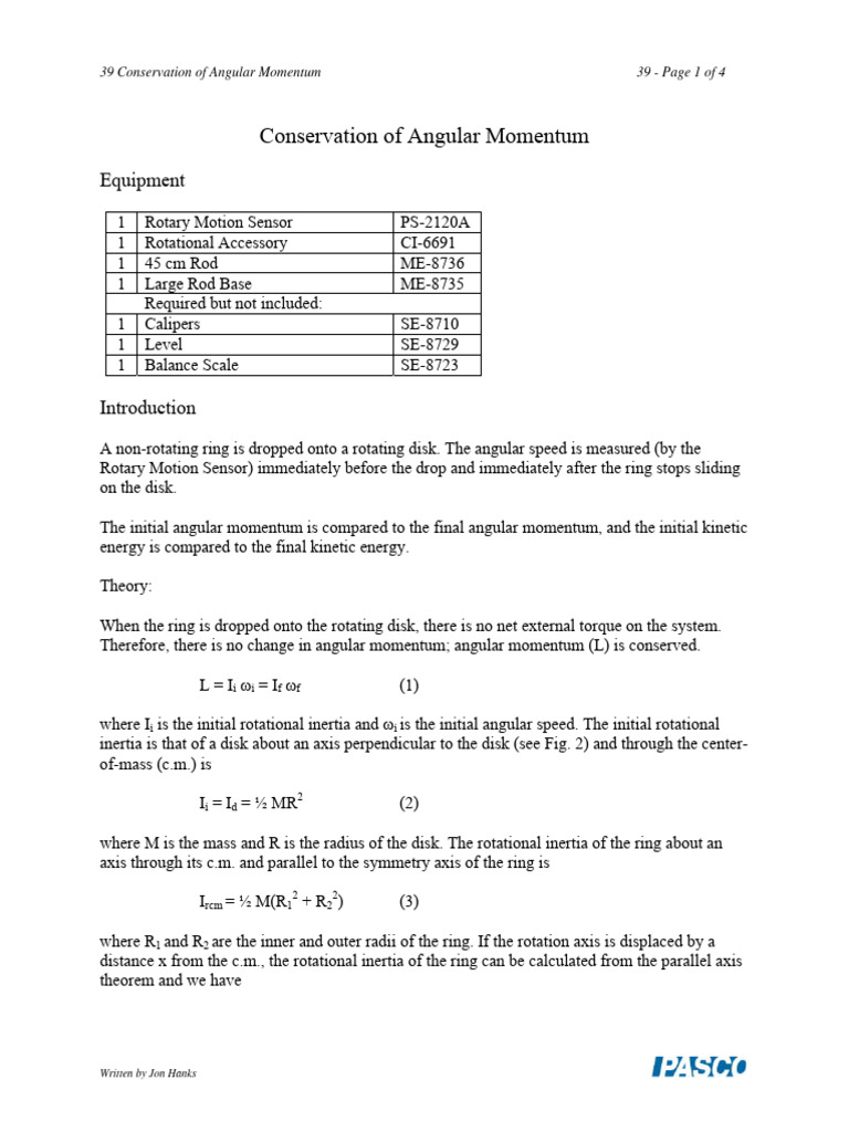 39 Conservation of Angular Momentum | PDF | Rotation Around A Fixed Axis | Angular Momentum