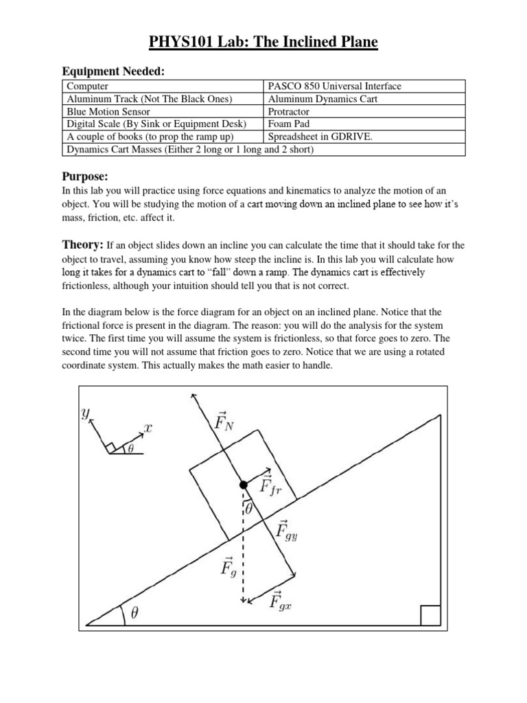 Inclined Plane Lab: Motion Analysis | PDF | Force | Friction