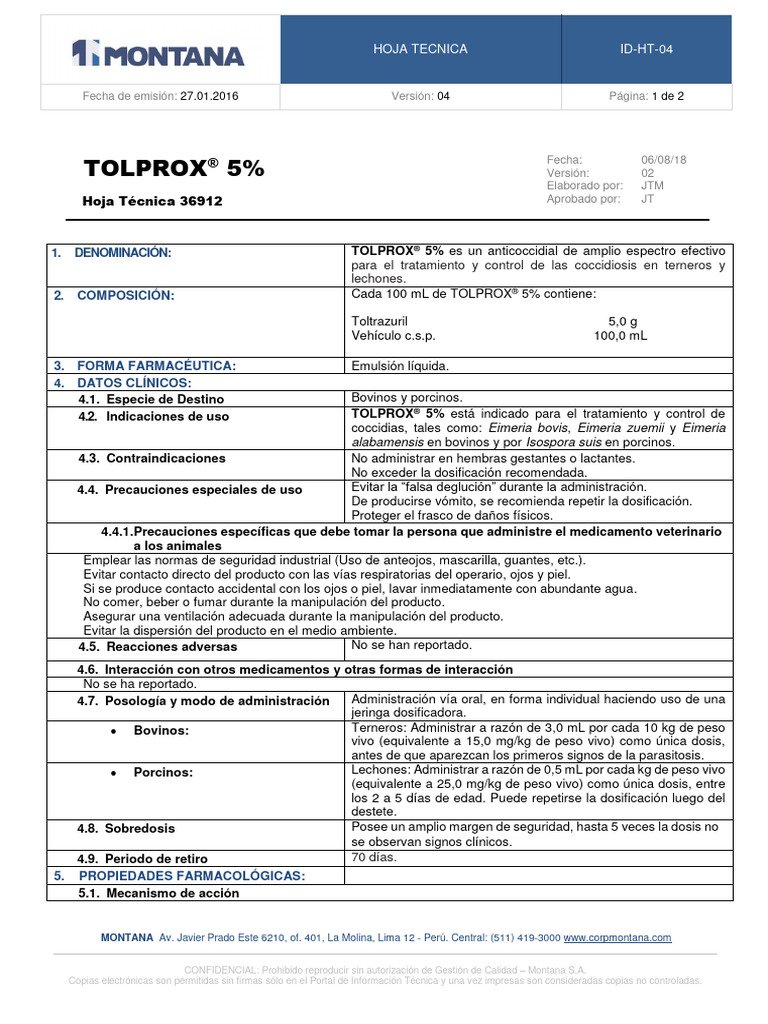 PT HT 36912 Tolprox 5 | PDF | Medicamentos con receta | Biología