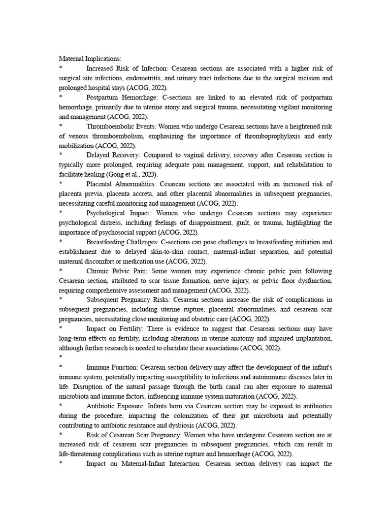Maternal and Infant Risks of Cesarean Sections | PDF | Caesarean ...