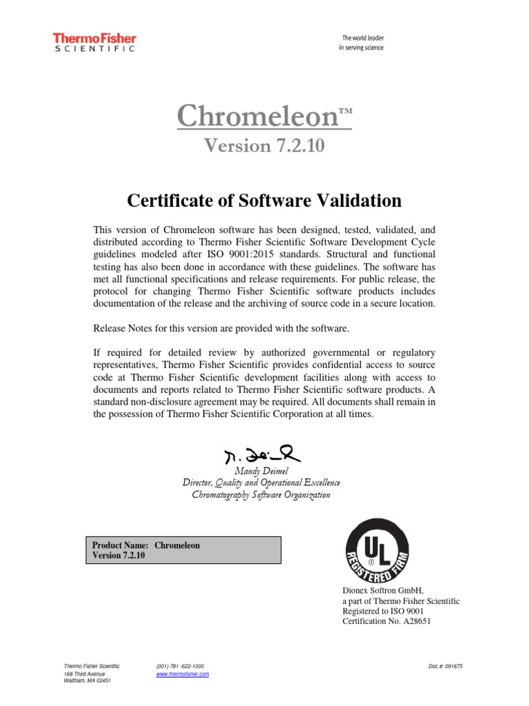 Chromeleon 7.2.10 Certificate-of-Validation | PDF