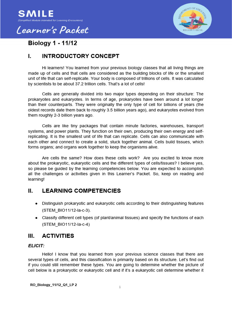 GenBio SMILE LP2 Q1 WEEK2 | PDF | Epithelium | Cell (Biology)