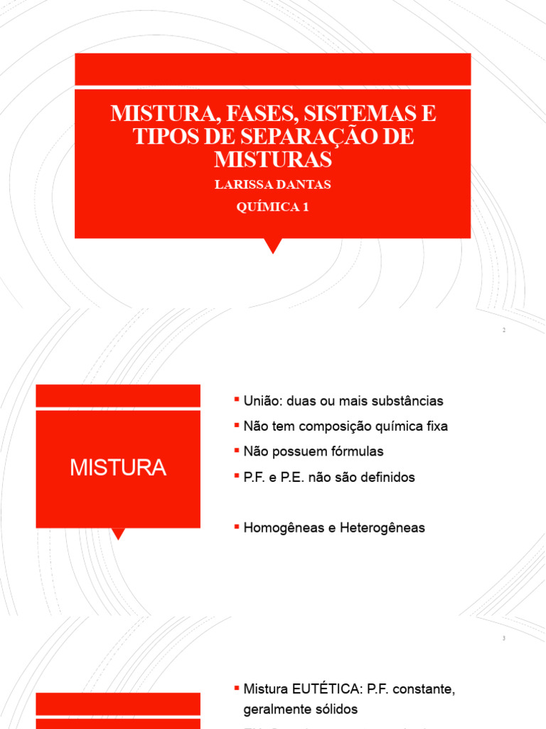 Qum 1 Misturas, Fases, Sistema e Tipos de Separação de Misturas | PDF ...