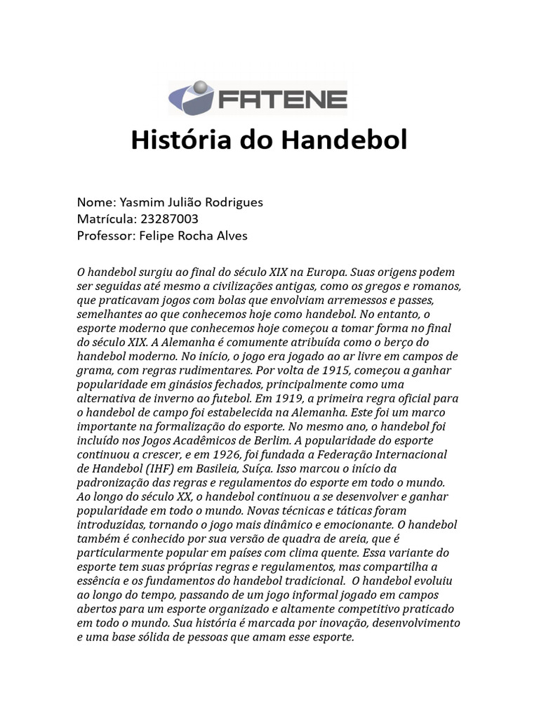 Berço do Handebol Moderno: Alemanha | PDF | Esportes e Recreação ...