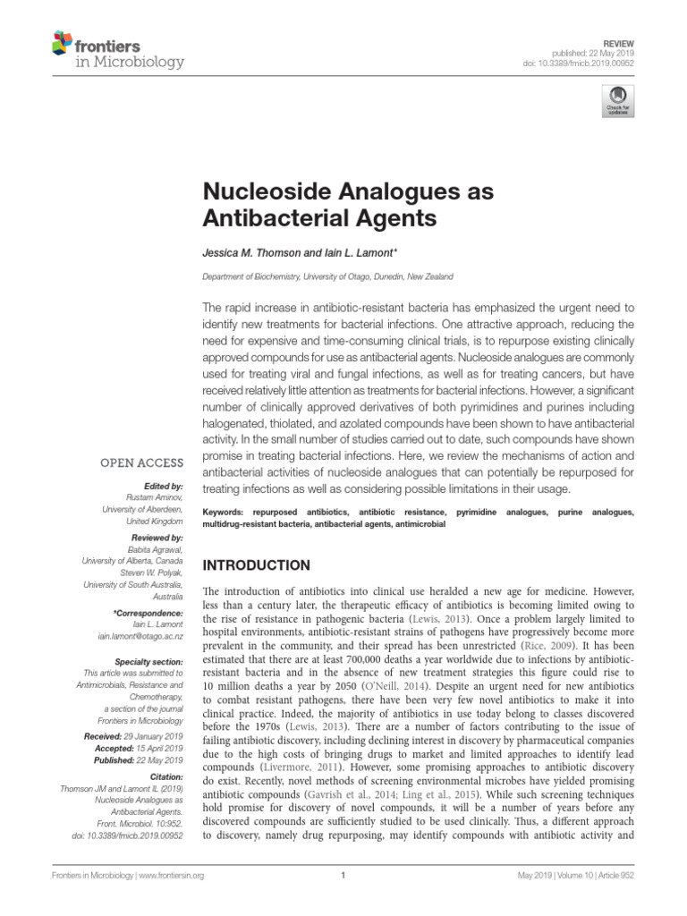 Nucleoside Analogues As Antibacterial Agents | PDF | Antimicrobial Resistance | Dna