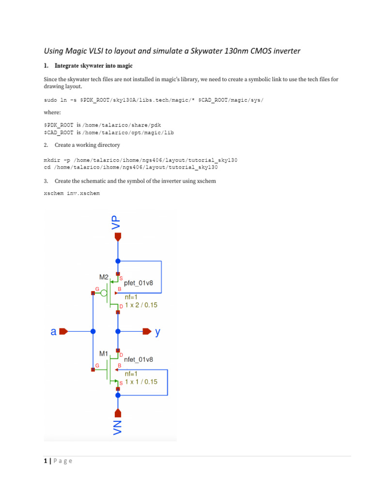 Skywater 130nm CMOS Inverter Guide | PDF | Mosfet | Digital Electronics