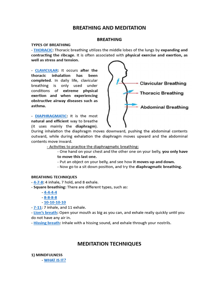 Breathing and Meditation Techniques Guide | PDF | Breathing | Exhalation