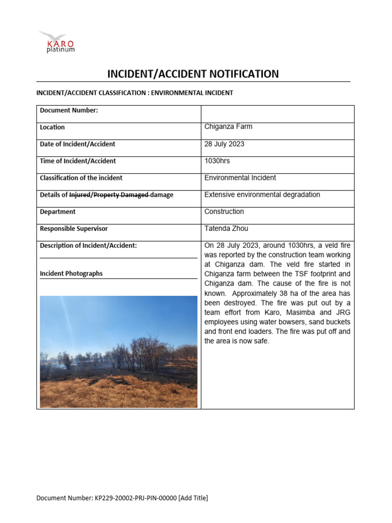 KP - Environmental Incident Flash Notification - Veldfire | PDF
