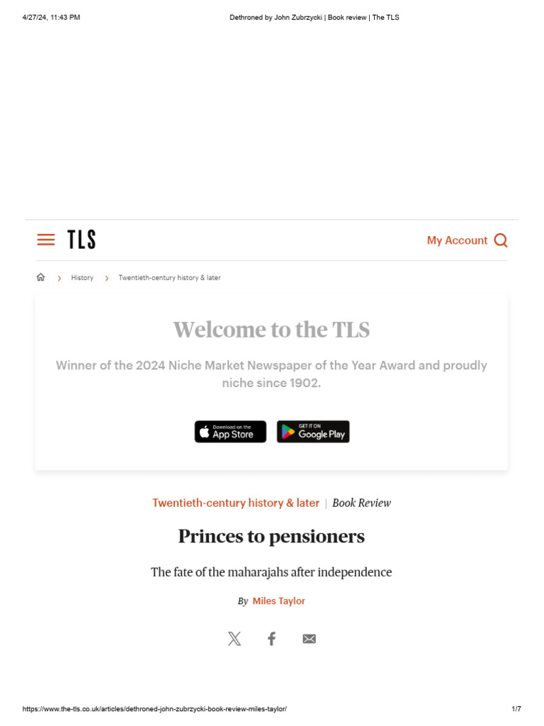 Dethroned by John Zubrzycki - Book Review - The TLS | PDF | Politics Of India