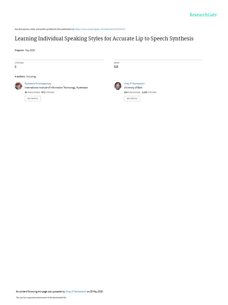 Lip to Speech Synthesis Techniques | PDF | Speech Synthesis | Cognitive ...
