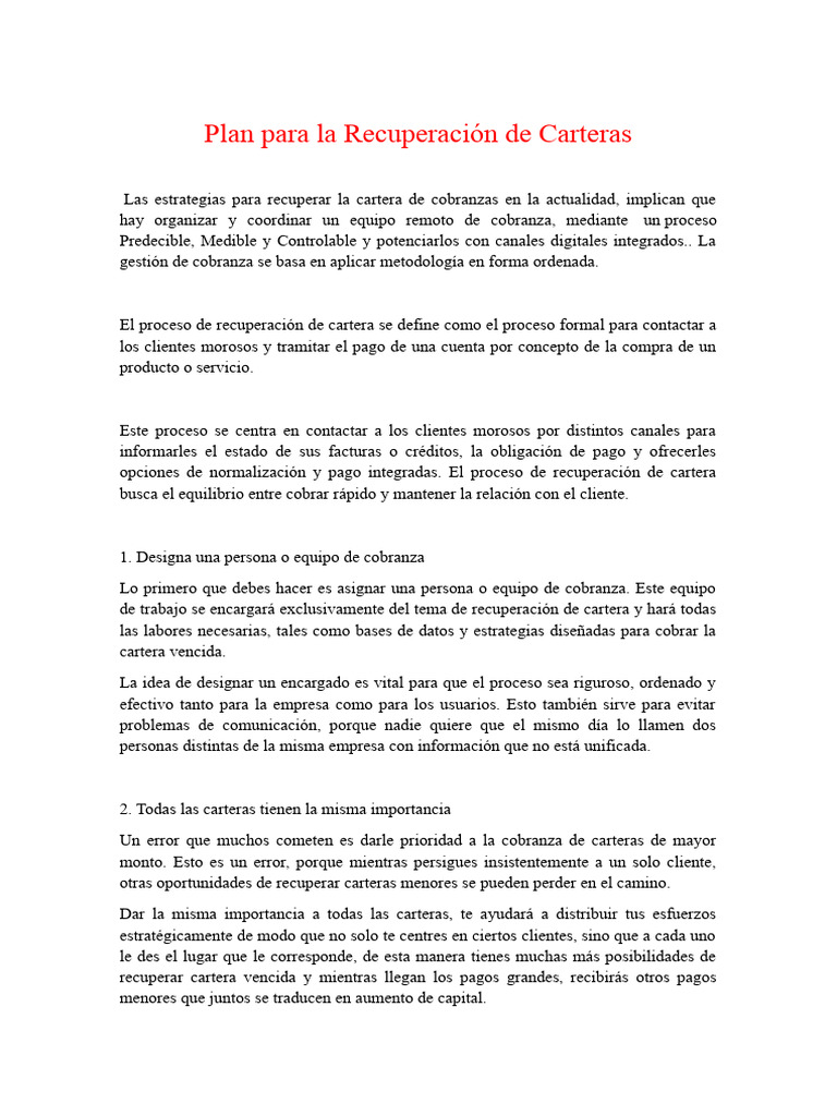 Plan Recuperación de Carteras | PDF | Business | Informática