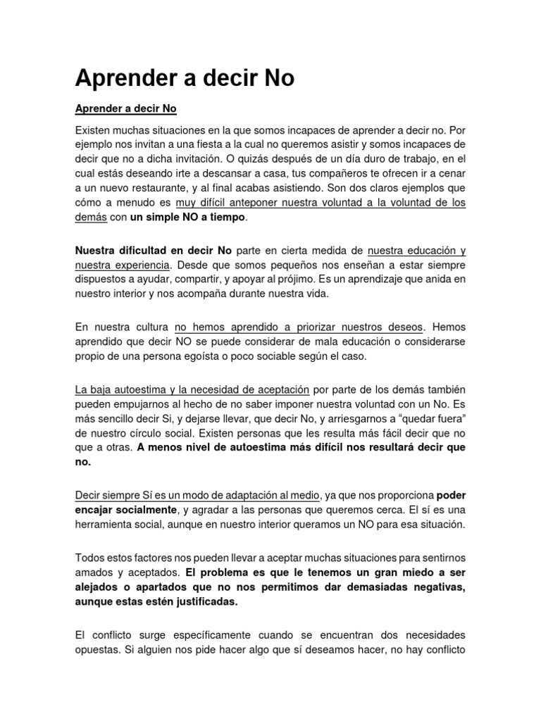 Aprender A Decir No Pdf Ciencias Del Comportamiento