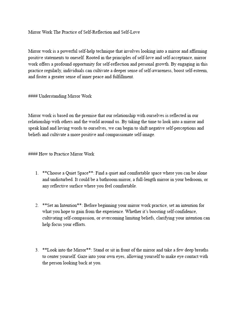 Mirror Work for Self-Love & Growth | PDF | Self Esteem | Popular Psychology