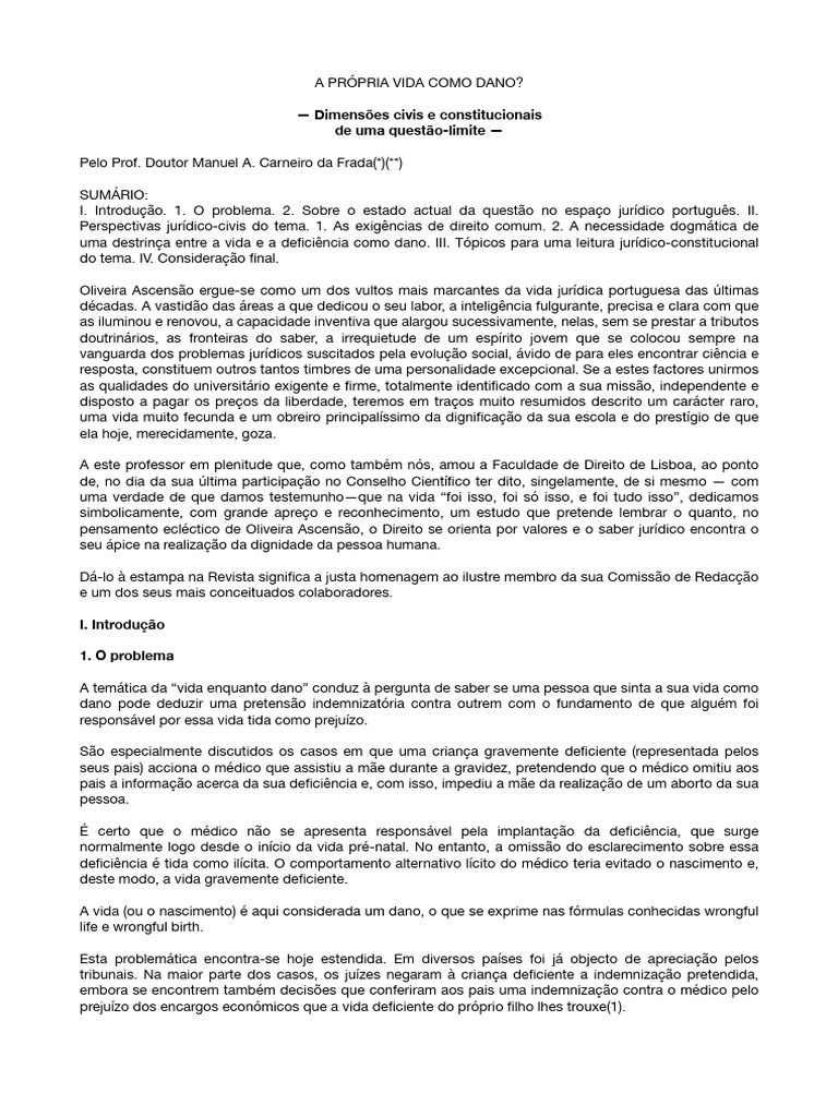 A Própria Vida Como Dano - Manuel Carneiro Da Frada | PDF | Science ...