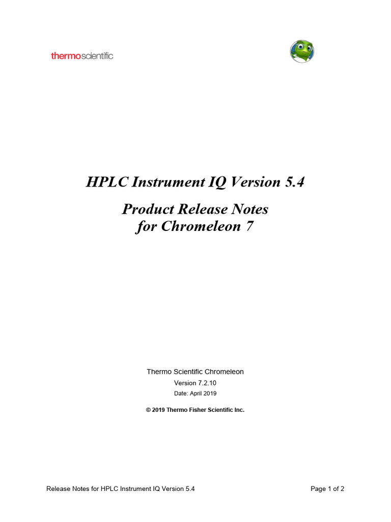 HPLC Instruments IQ V.5.4 - Release Notes | PDF