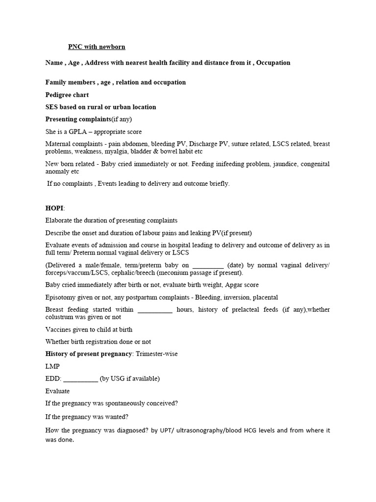 PNC case Proforma | PDF | Pregnancy | Childbirth