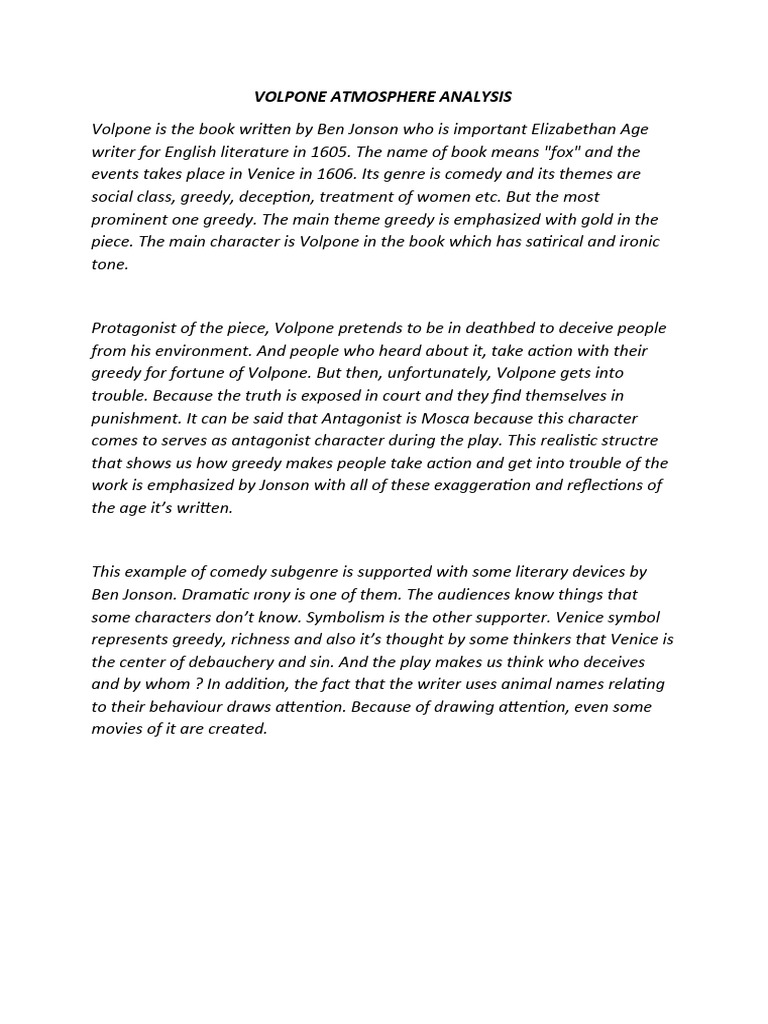Volpone: Greed and Deception Analysis | PDF | Poetry | Classics