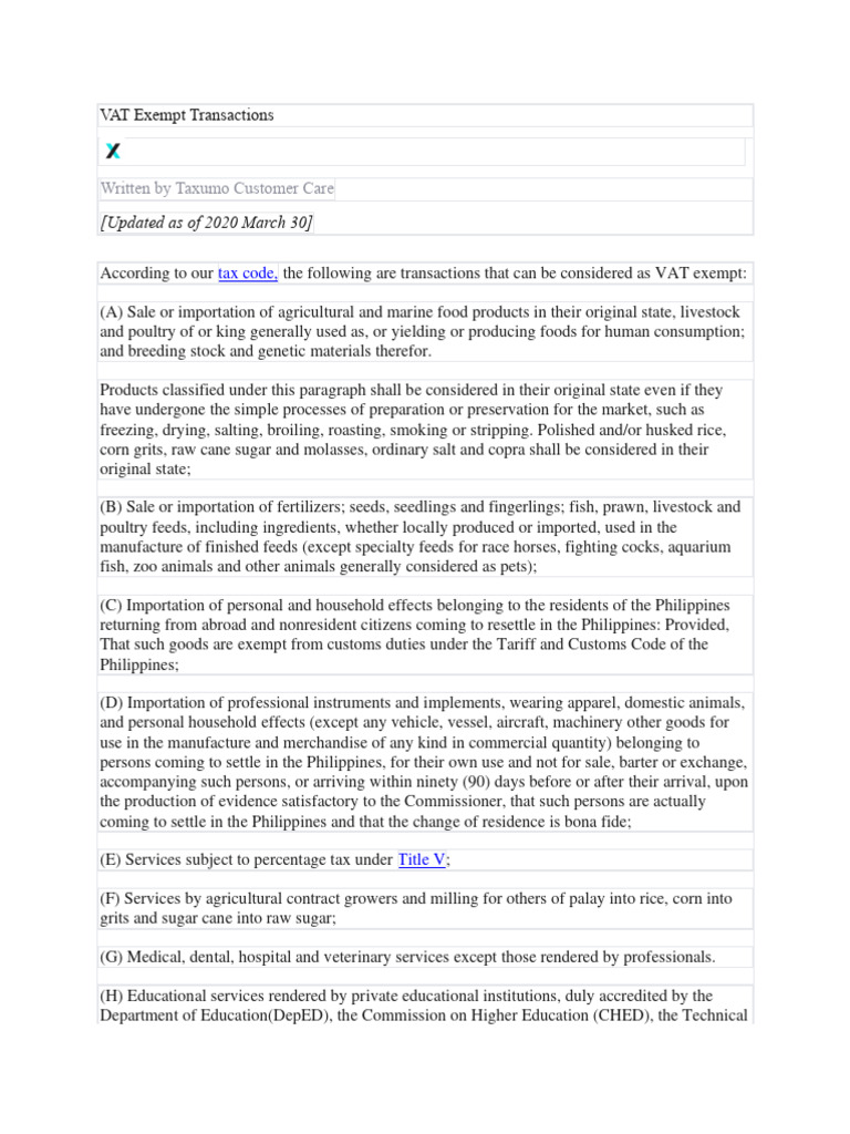 Vat Exempt Transaction | Download Free PDF | Value Added Tax | Tariff