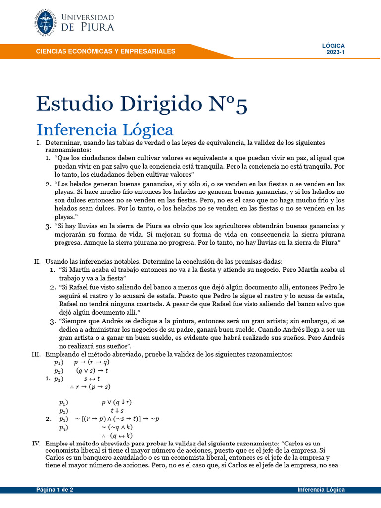 Estudio N°5 - Inferencias | PDF | Inferencia | Lógica