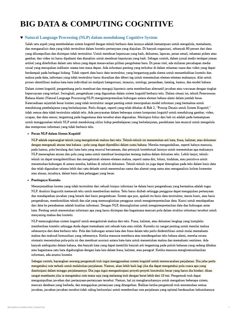 Big Data Computing Cognitive - NPL | PDF