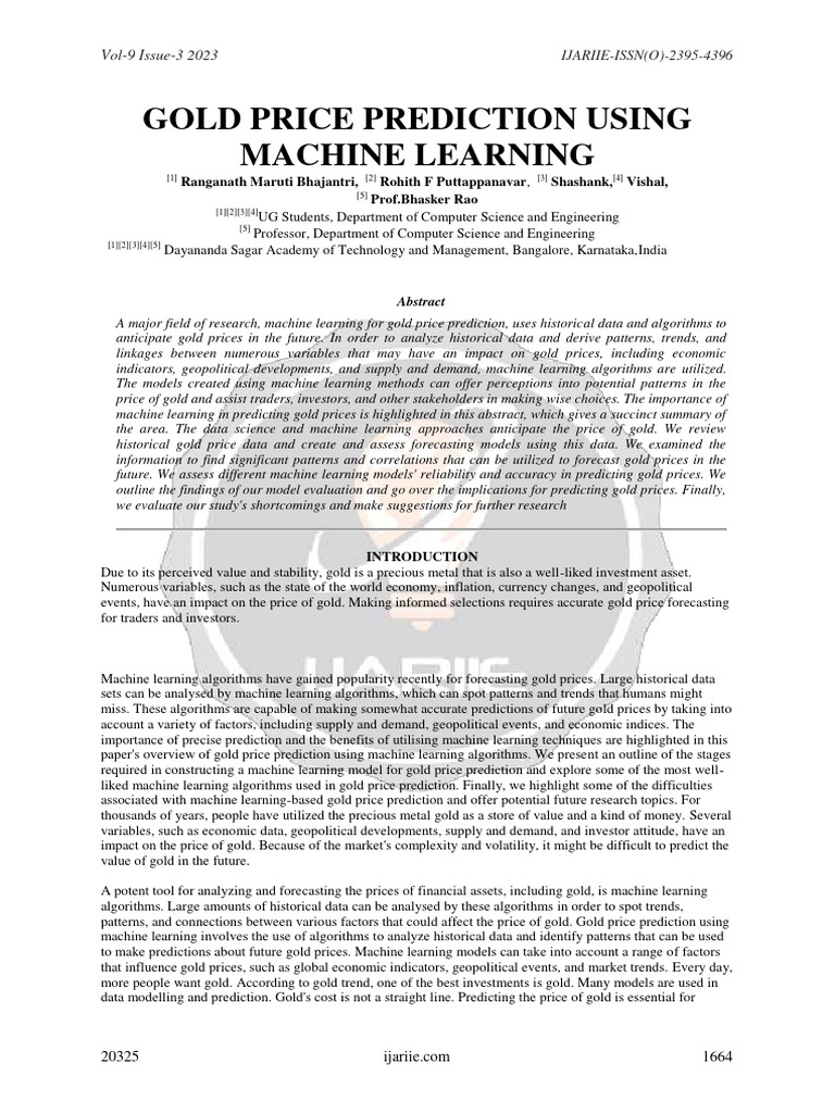 Gold Price Prediction Using Machine Learning Ijariie20325 | PDF | Forecasting | Time Series