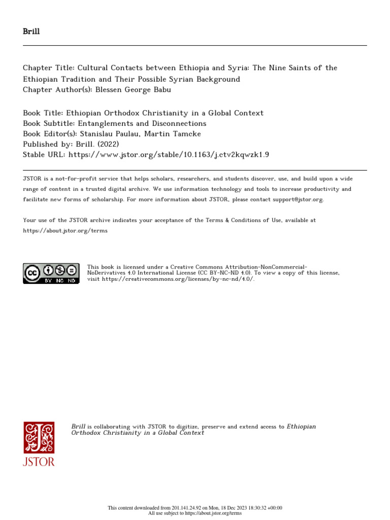 Cultural Contacts between Ethiopia and Syria: The Nine Saints of the ...