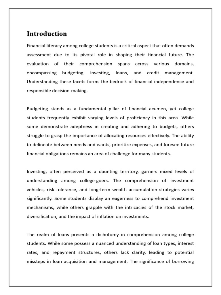 Financial Literacy Among College Students Pdf Methodology Survey