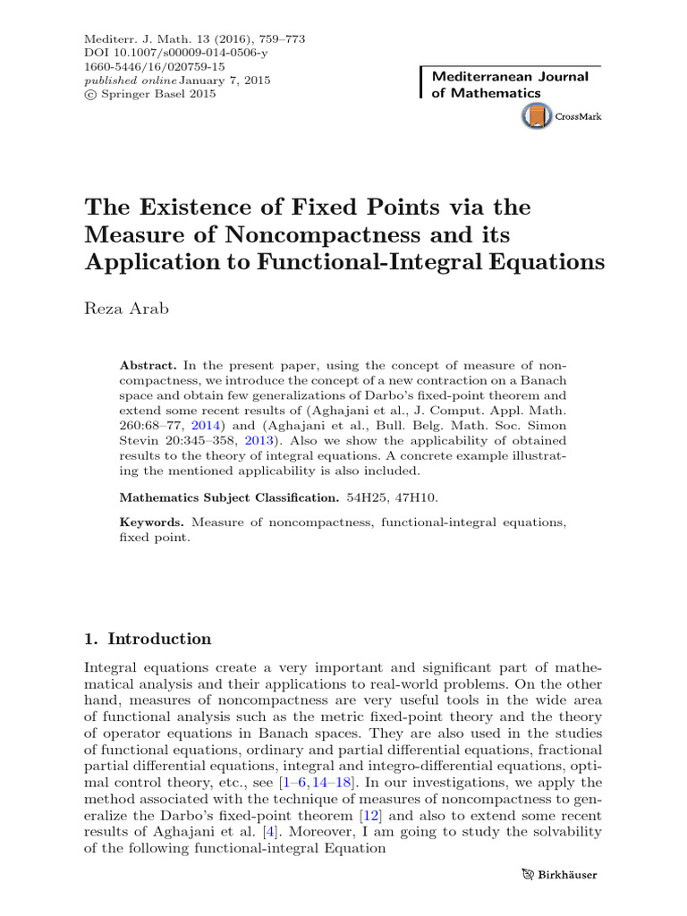 The Existence of Fixed Points Via The Measure of Noncompactness and Its Application To ...