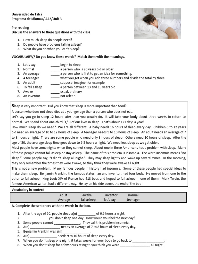 A22 Reading Comprehension-Body and Health | PDF | Sleep | Insomnia