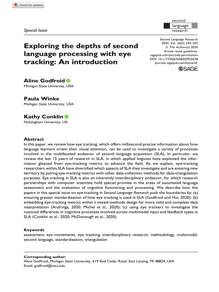 Godfroid et al (2020) - Exploring the depths of second language processing with eye tracking ...