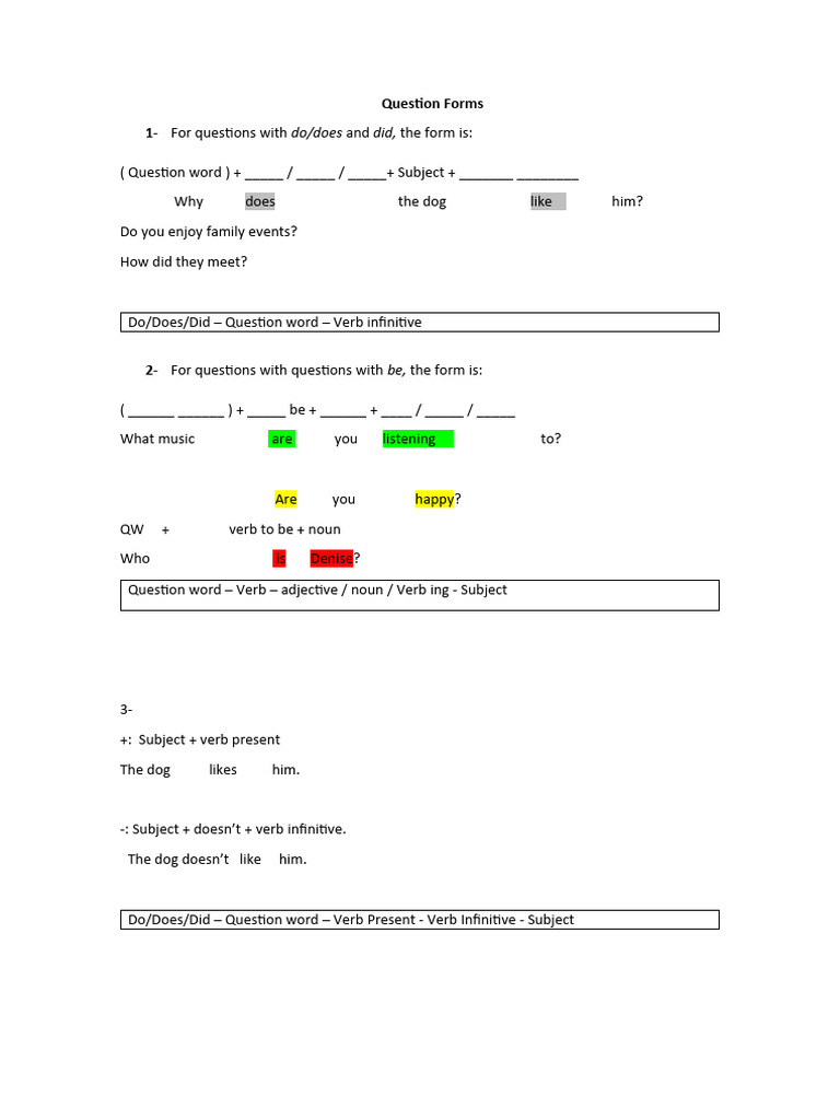 Basic Question Forms - Guided Discovery | PDF
