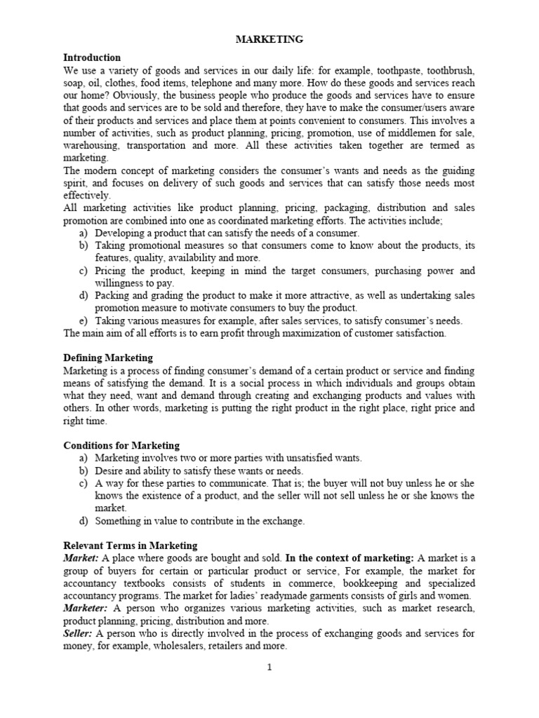 MARKETING Notes | PDF | Marketing | Pricing