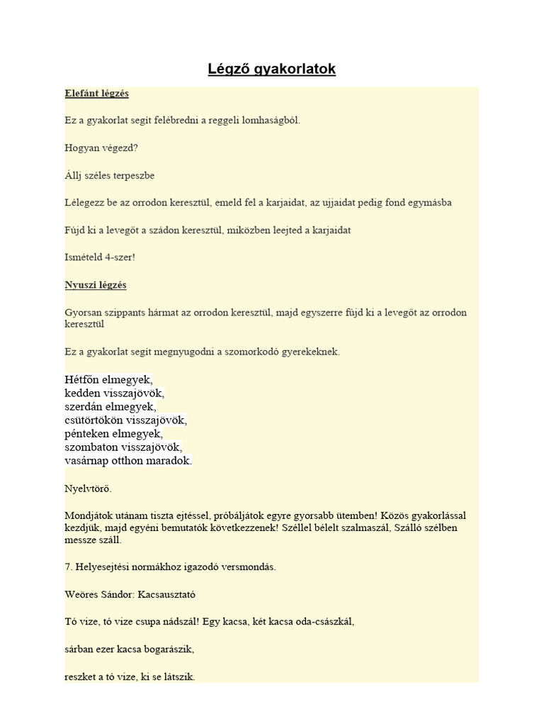 Légző Gyakorlatok | PDF